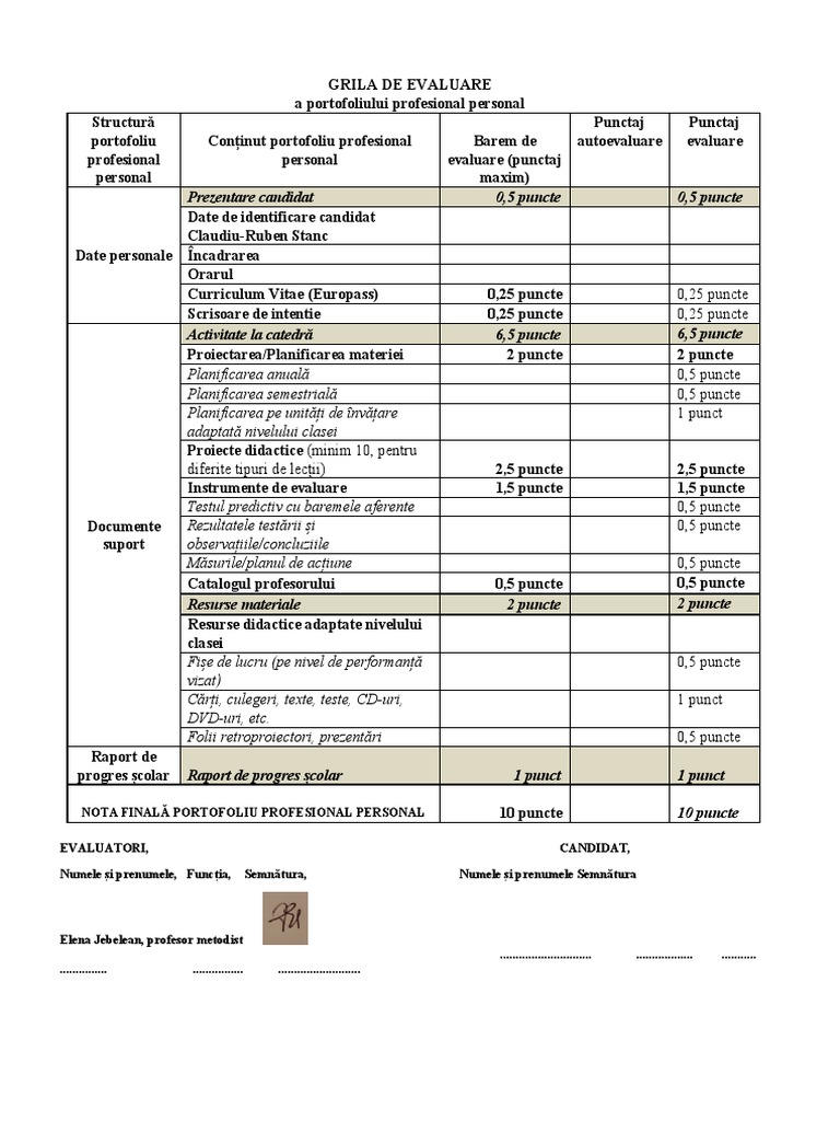 Grila de Evaluare | PDF