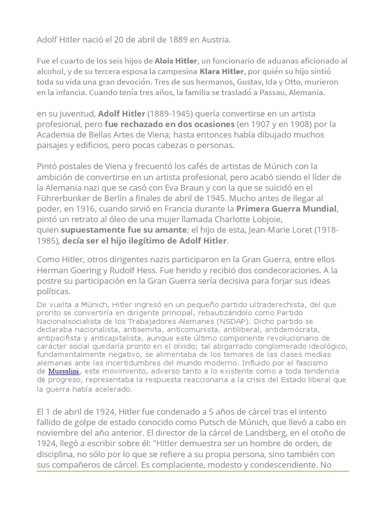 Biografía de Adolf Hitler: Orígenes y Poder | PDF | Alemania nazi ...