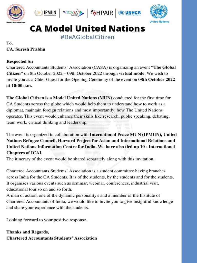 Invitation Letter For CA Mun | PDF