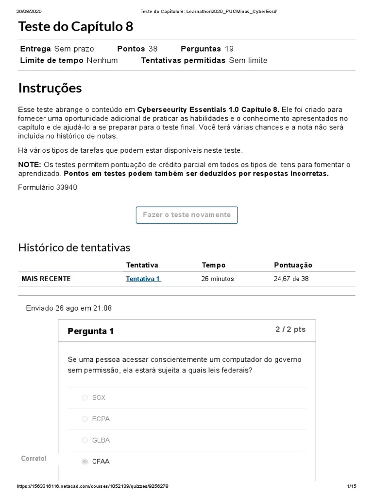 Teste Cybersecurity Capítulo 8 | PDF | Vulnerabilidade (informática ...