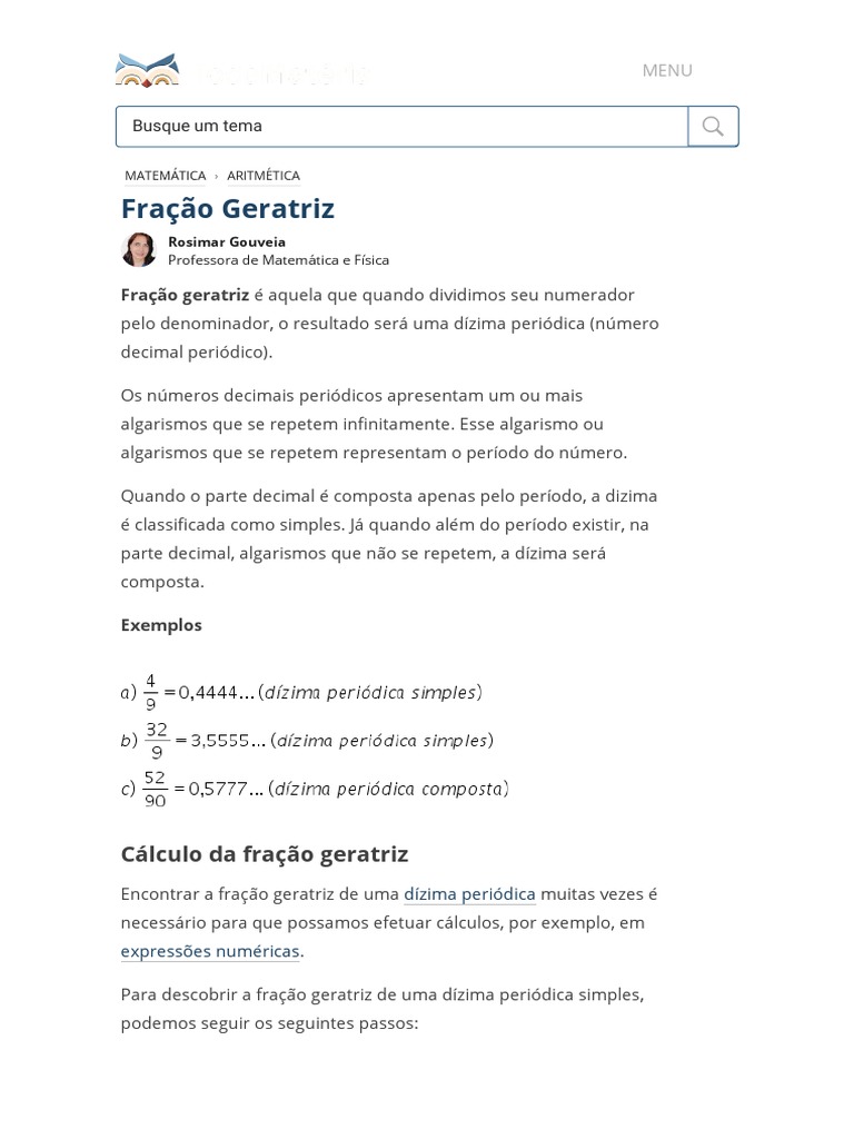 Fração Geratriz - Toda Matéria | PDF | Equações | Matemática