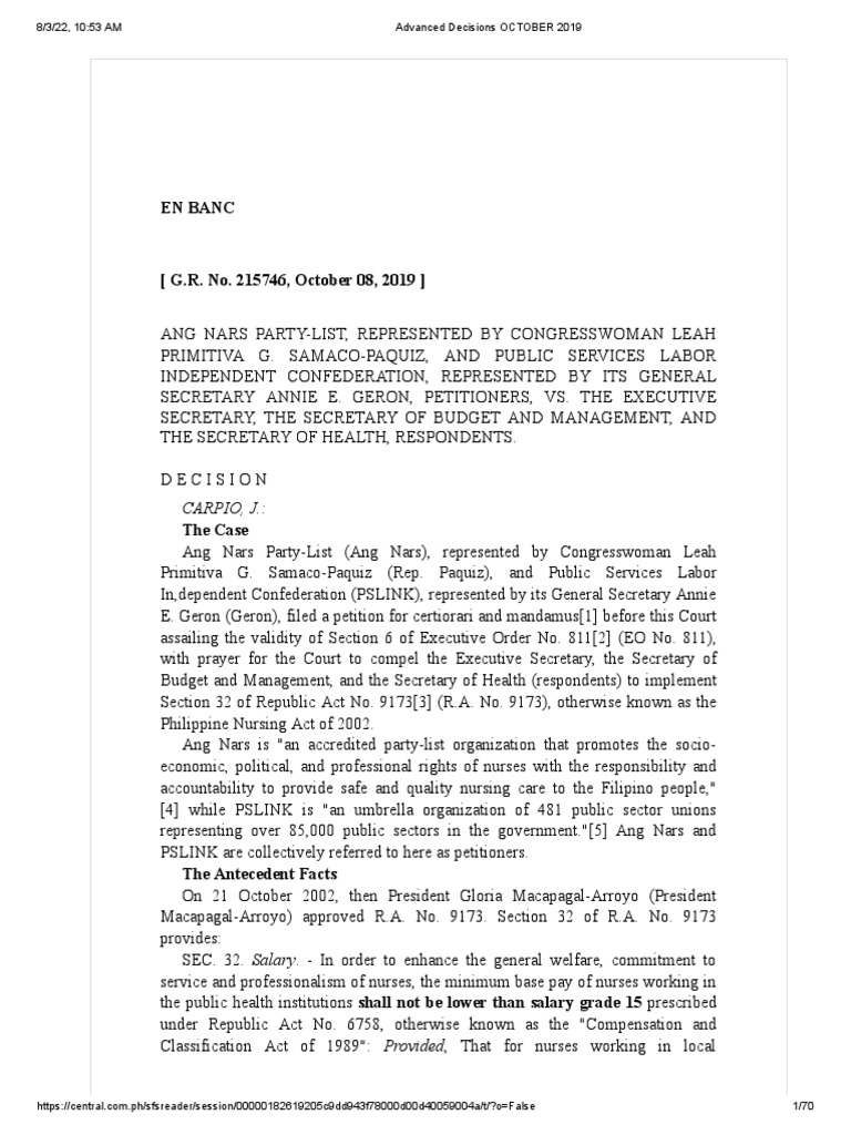 Ang Nars Party List V Executive Secretary | PDF | Bill (Law) | Standing ...