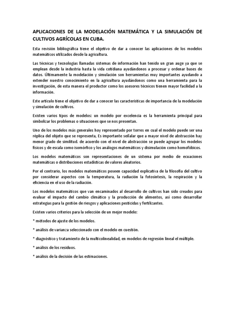 Modelacion Matematica | PDF | Agricultura | Matemáticas