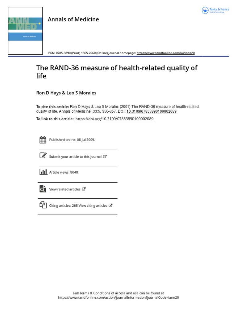 The RAND 36 Measure of Health Related Quality of Life | PDF | Quality ...