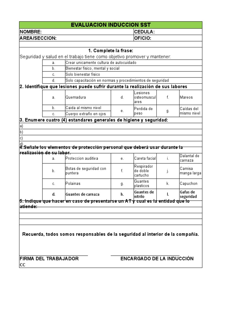Evaluacion de Induccion | PDF