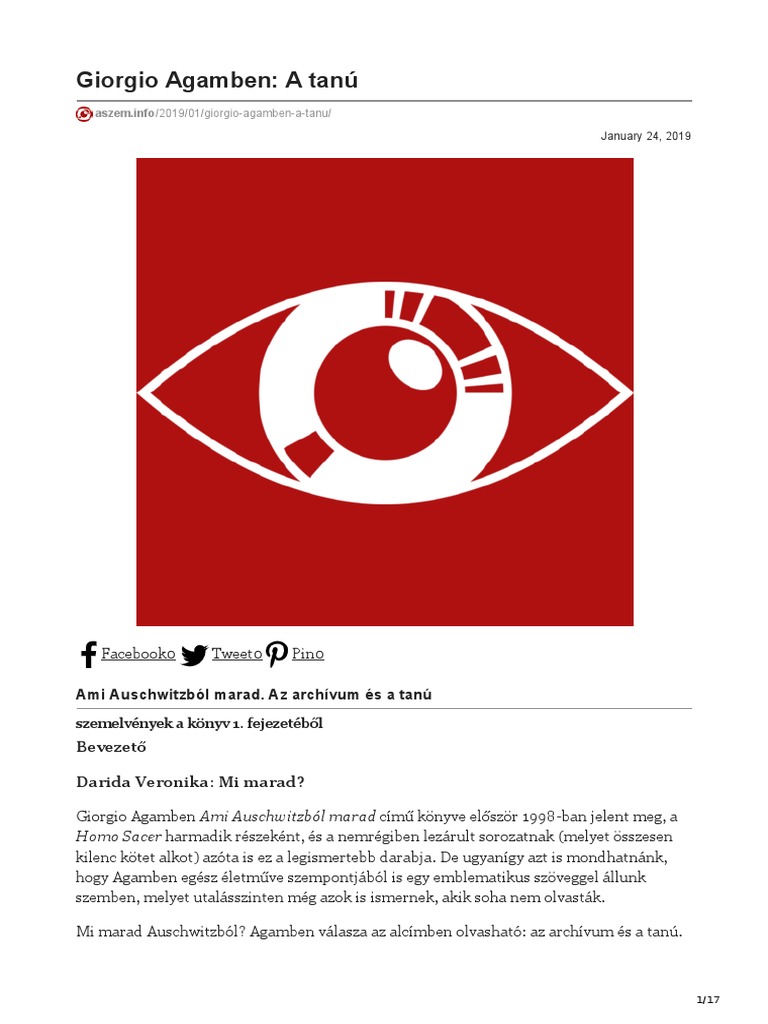 Aszem - Info-Giorgio Agamben A Tanú | PDF