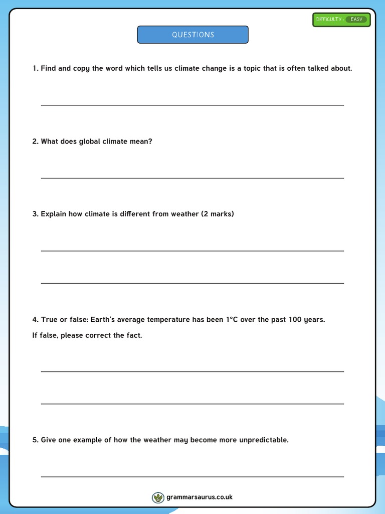 Climate Change Comprehension Worksheet | PDF | Climate Change | Climate