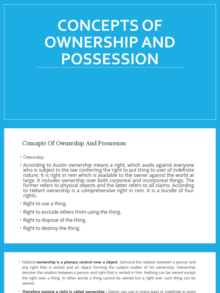 Concepts of Ownership and Possession | PDF | Ownership | Possession (Law)