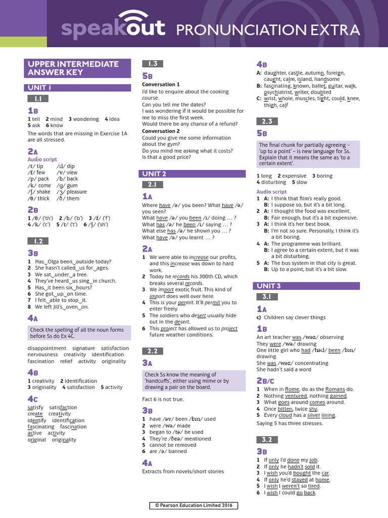 Speakout Pronunciation Extra Upper Intermediate Answer Key | PDF