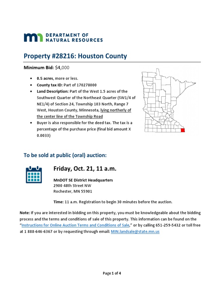 Land Data Sheet of DNR Land For Sale in Houston County | PDF | Law