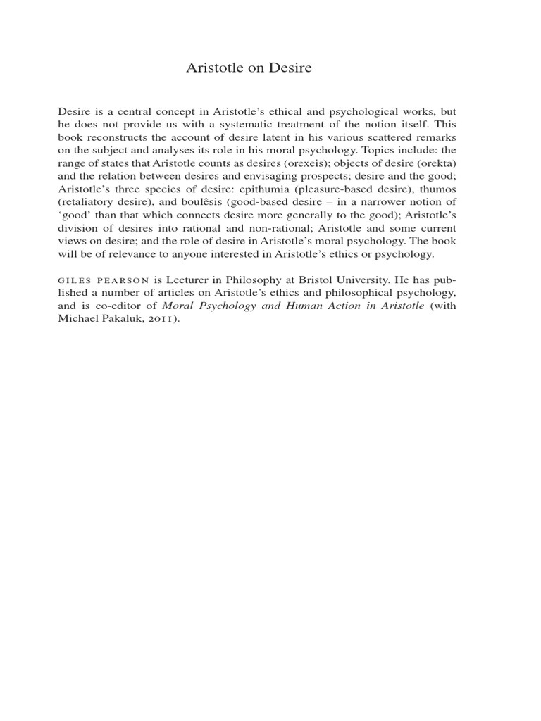 Giles Pearson - Aristotle On Desire-Cambridge University Press (2012 ...