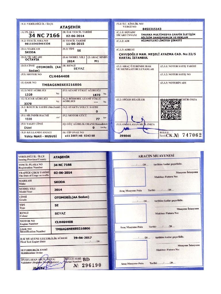 01 - Araç Ruhsatı - 34 NC 7166 | PDF