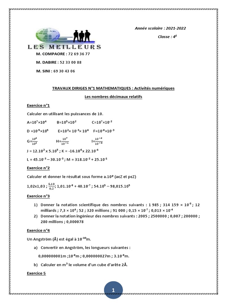 Exercices de Maths 4ème : Nombres Relatifs | PDF | Code (information ...
