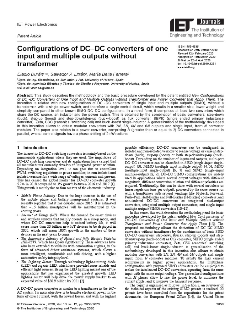 IET Power Electronics - 2020 - Dur N - Configurations of DC DC Converters of One Input and ...