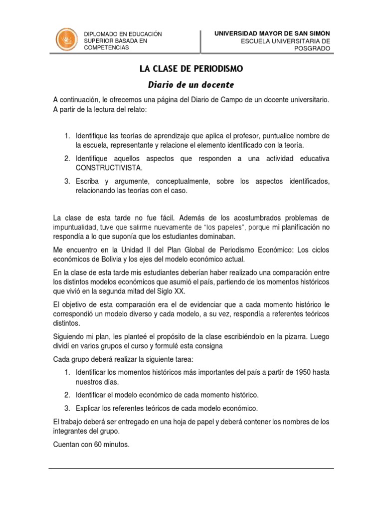 Caso 1 La Clase de Periodismo | PDF | Maestros | Modelo económico