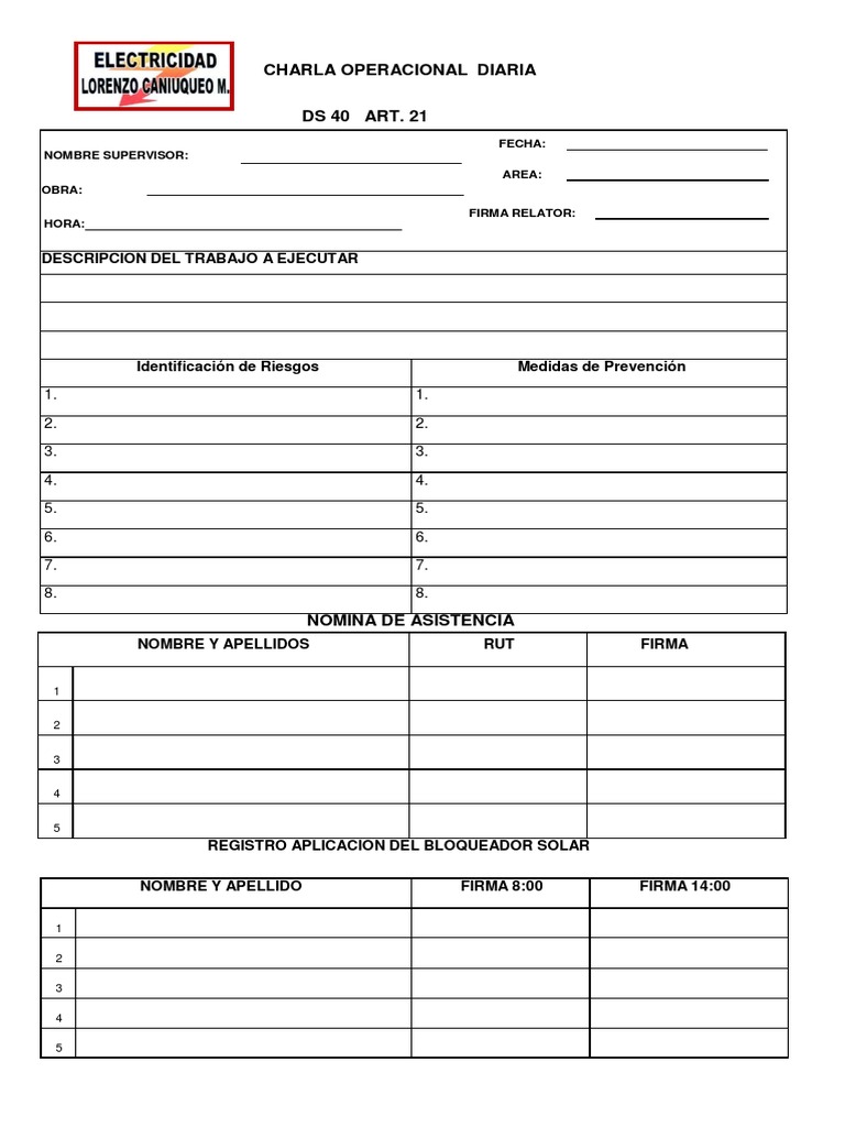 Formato Charla DIARIAS | PDF