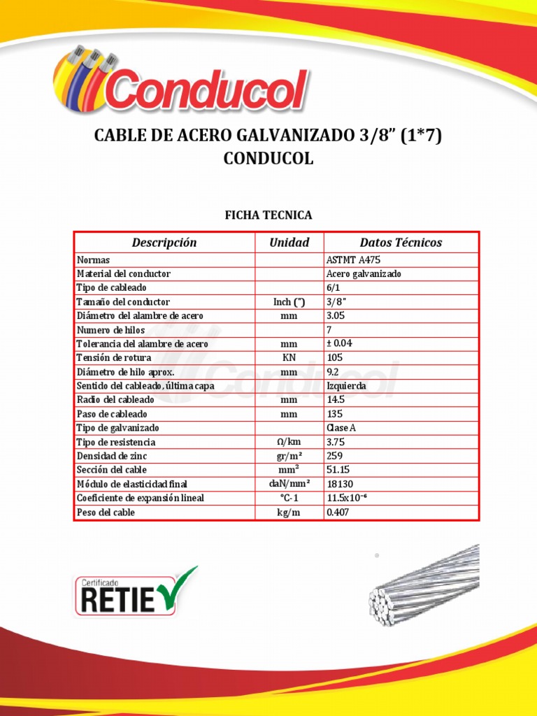 Cable Guarda Acero Galvanizado 3-8 Conducol | PDF