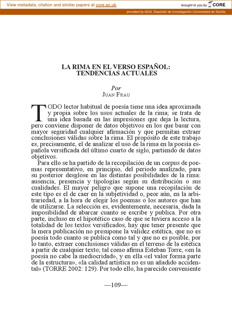 La Rima en El Verso Español: Tendencias Actuales: UAN RAU | PDF ...