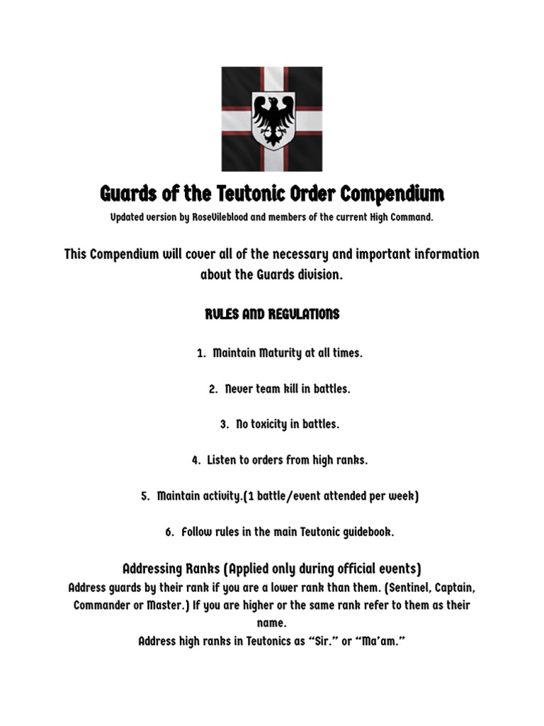 Teutonic Order Guards Ranks Guide | PDF