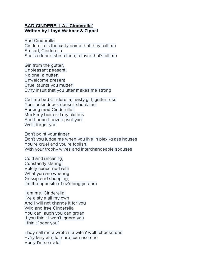 Bad Cinderella Lyrics | PDF