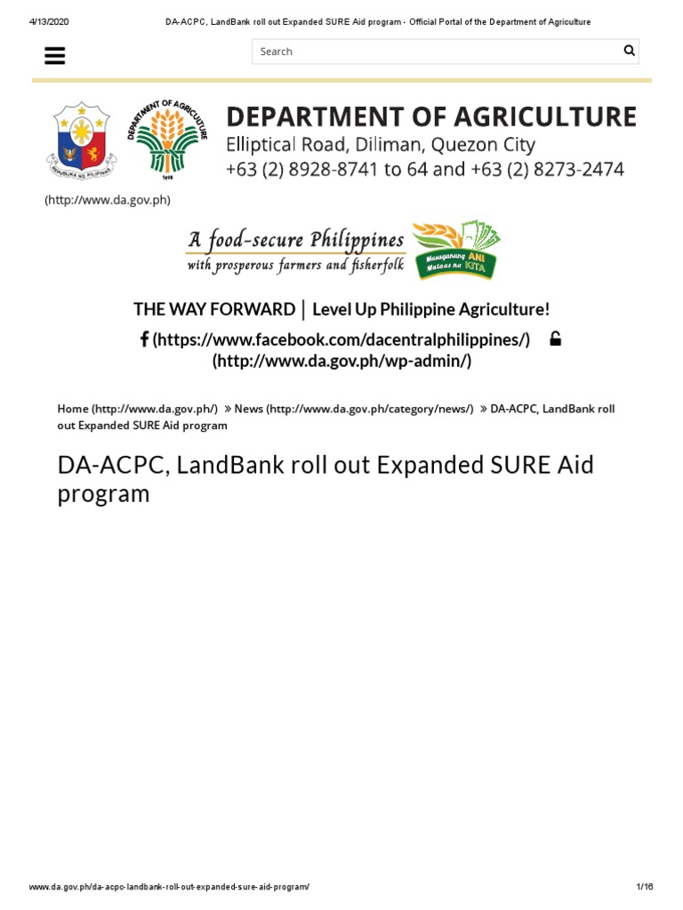 DA-ACPC, LandBank Roll Out Expanded SURE Aid Program - Official Portal ...