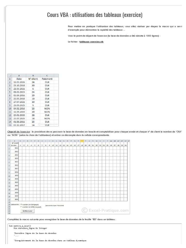 Cours VBA 22 - Utilisations Des Tableaux (Exercice) | PDF | Informatique | Programmation ...