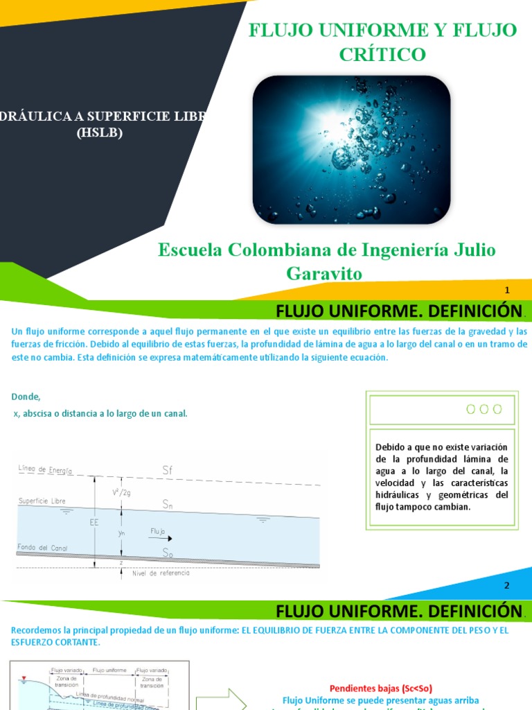 Presentacion No. 7 - Flujo Crítico y Flujo Uni | PDF | Canal | Descarga ...