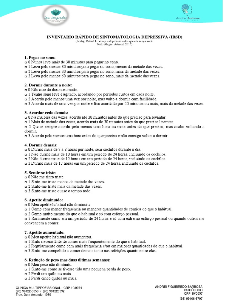 Inventário de Sintomas Depressivos IRSD | PDF | Suicídio | Morte
