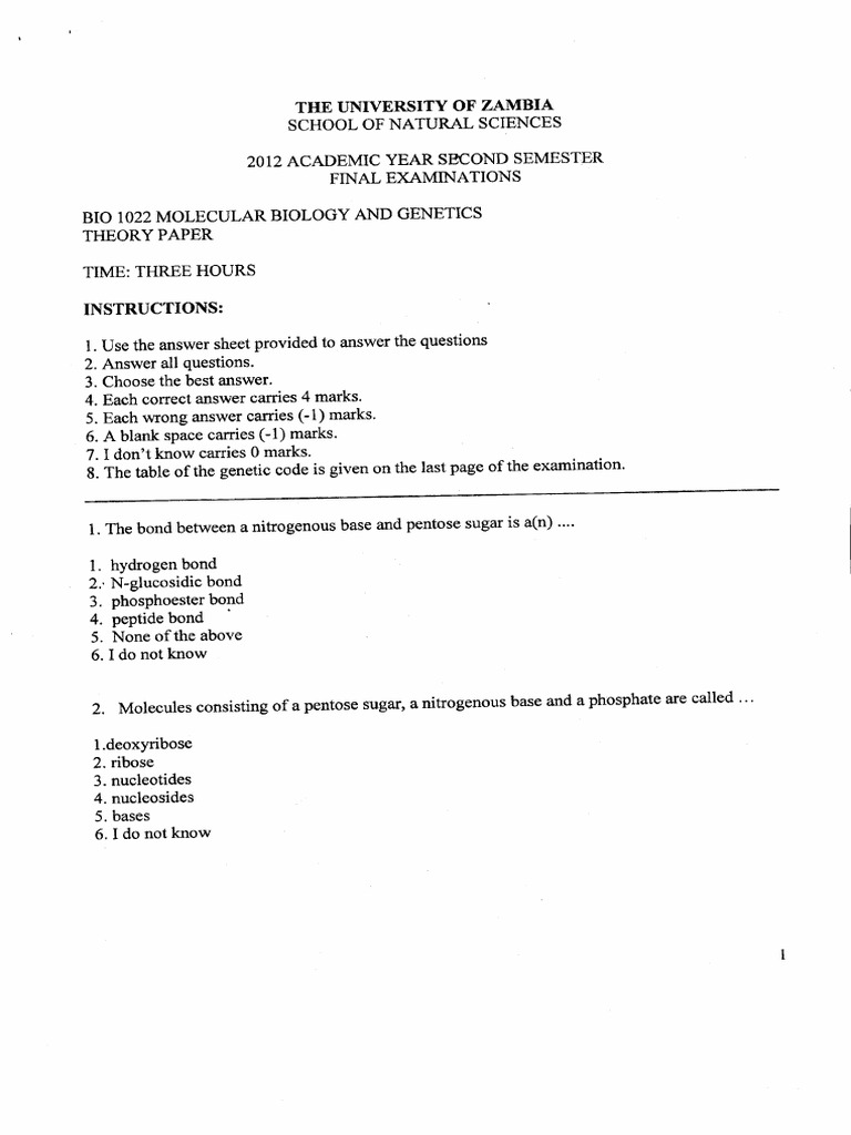 2012 Bio 1022 Second Semester Finals | PDF