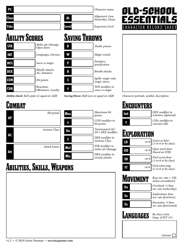 Old-School Essentials - Purist Character Sheet v1-2 - AAC Item Encumbrance | PDF