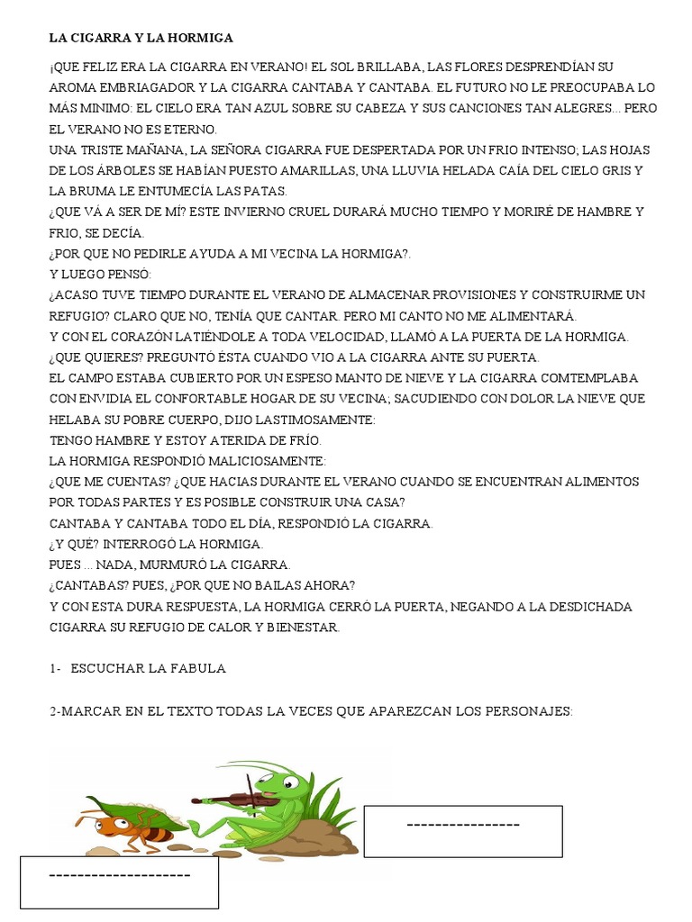 Fabula La Cigarra y La Hormiga | PDF