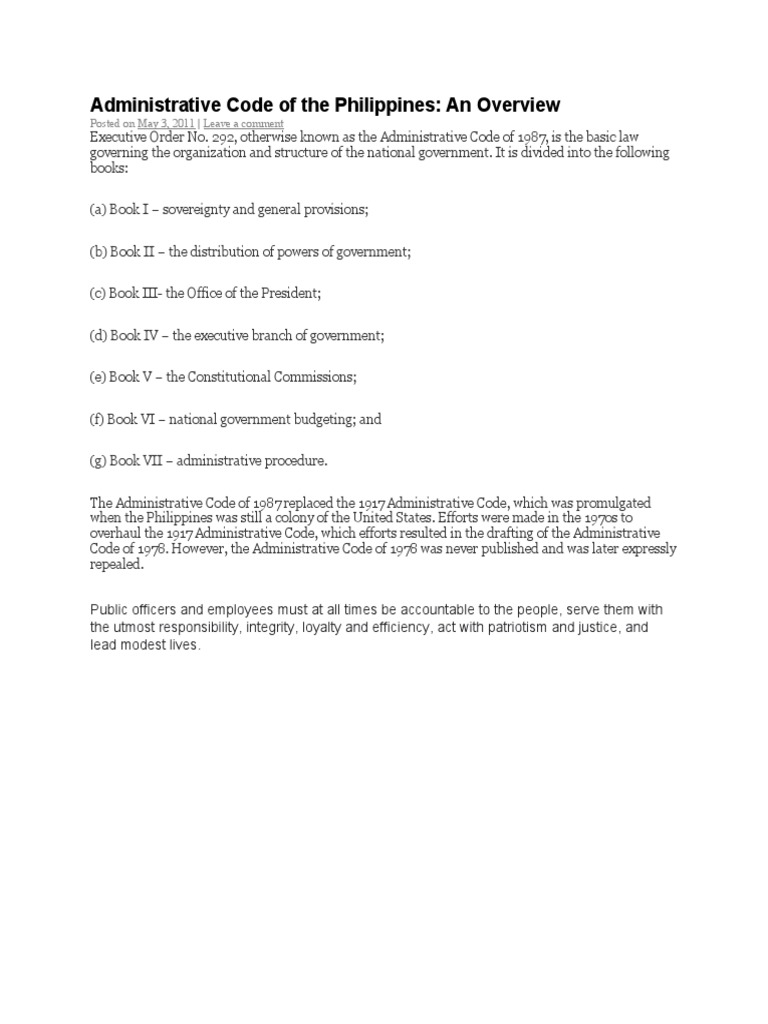 Overview of the Philippine Administrative Code | PDF | Business