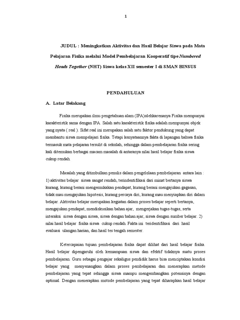 Contoh PROPOSAL PTK | PDF | Kesehatan Holistik