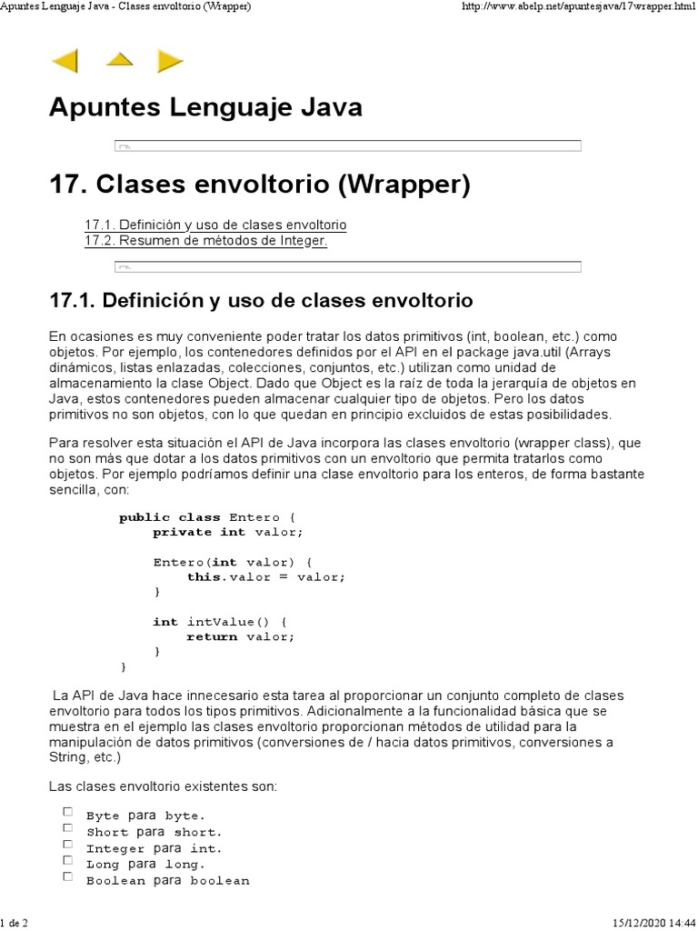Apuntes Lenguaje Java Clases Envoltorio Wrapper Pdf Java Lenguaje De Programación