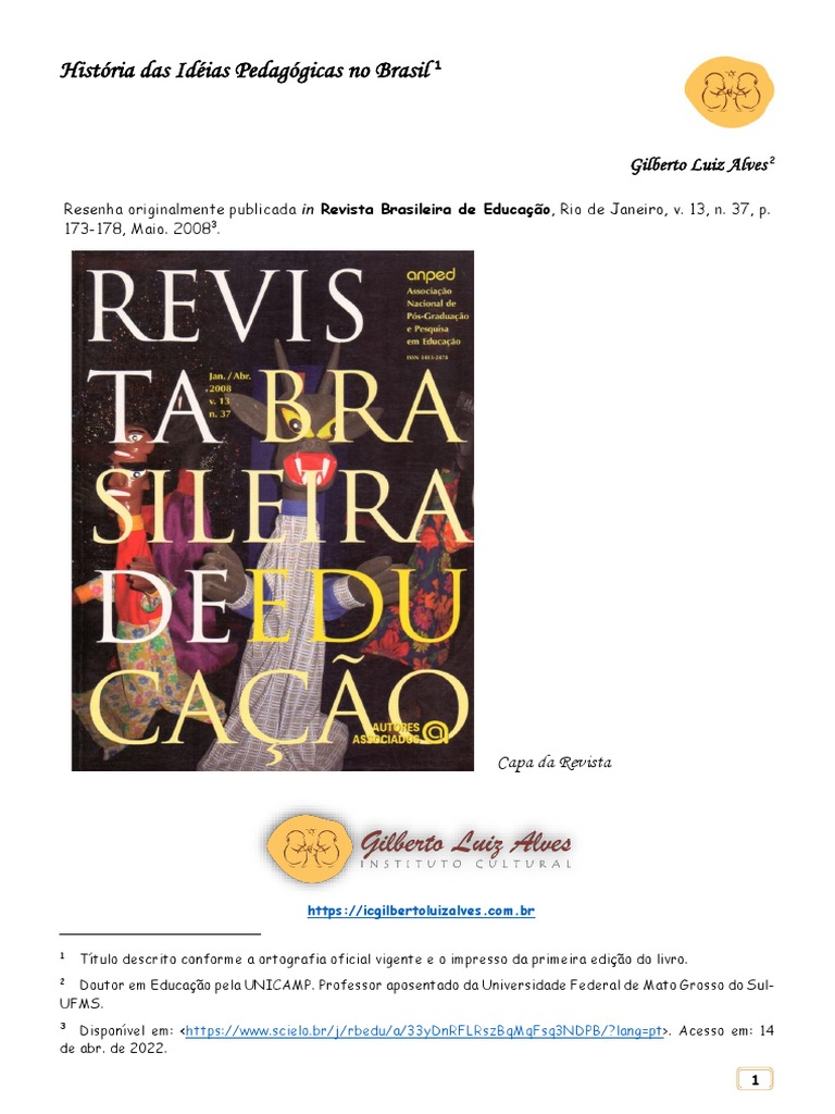 Hist Ria Das Id Ias Pedag Gicas No Brasil Resenha Sobre o Livro de Demerval Saviani 250449 | PDF ...