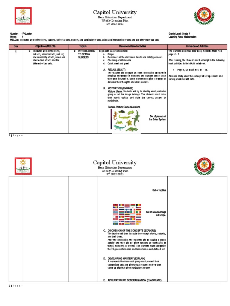 Weekly Learning Plan Template Final 2022 2023 | PDF | Learning | Mathematics