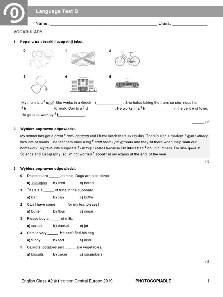 EC - A2 - Tests - Language Test GS B | PDF | Foods | Cuisine