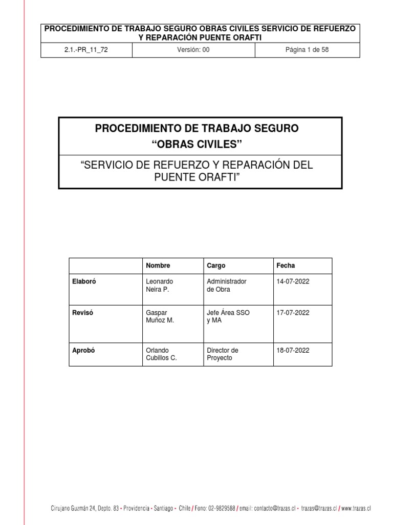 PROCEDIMIENTO OBRAS CIVILES PUENTE ORAFTI 16-08-2022 Rev. 7 | PDF ...