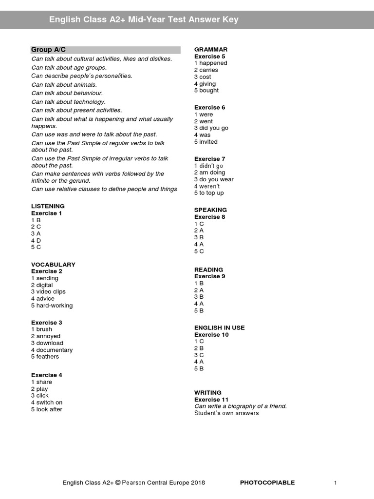 ECA2+ - Mid-Year Test - Key - 2018 | PDF