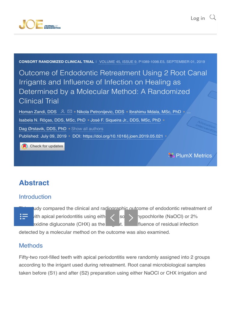 Outcome of Endodontic Retreatment Using 2 Root Canal Irrigants and Influence of | PDF | Open Access