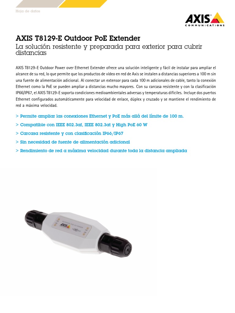 Datasheet Axis t8129 e Outdoor Poe Extender Es ES 306572 | PDF ...