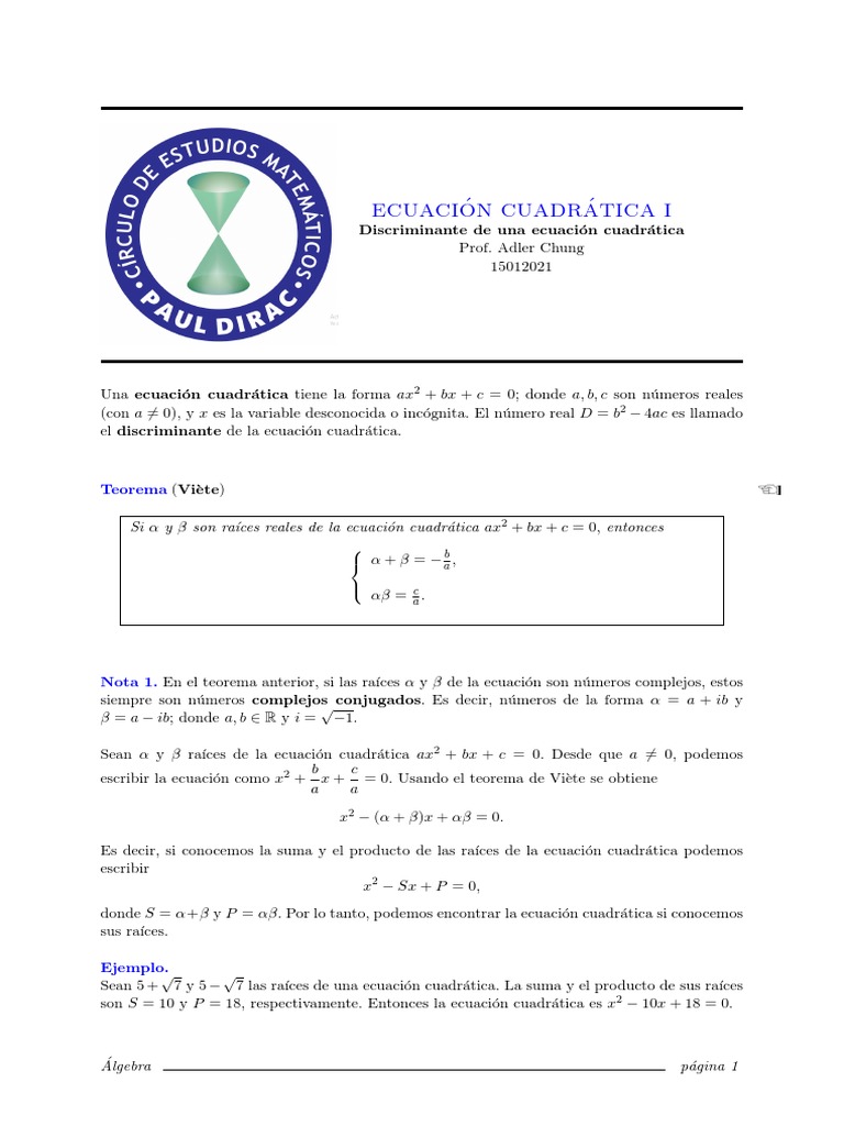 Ecuaciones Cuadráticas | PDF | Ecuaciones | Raíz cuadrada