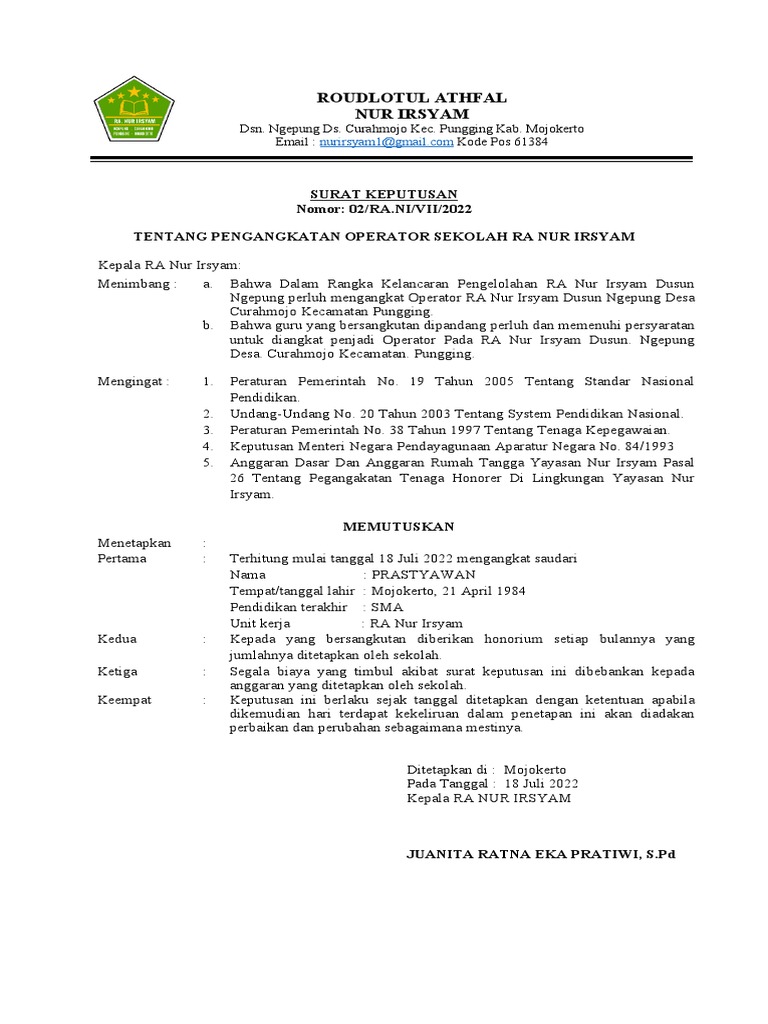 SK Operator Ra 2022-2023 | PDF