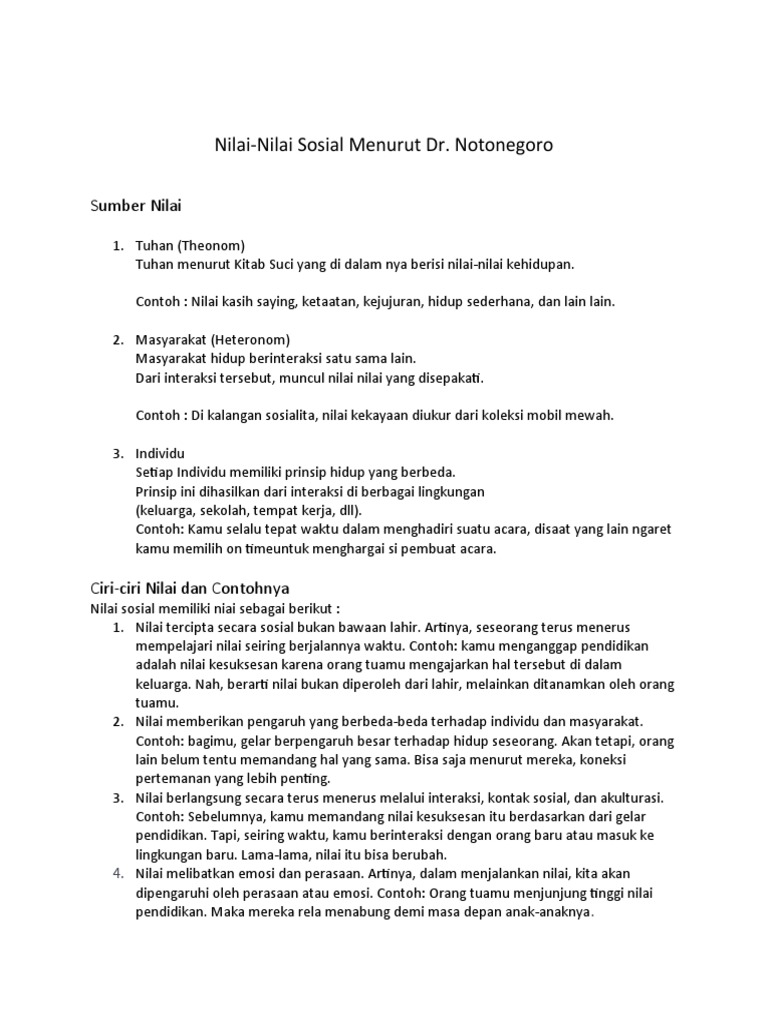 NILAI SOSIAL MENURUT DR NOTONEGORO | PDF