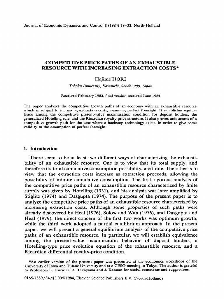 Competitive Growth of an Exhaustible Resource: Analyzing the Effects of Increasing Extraction ...