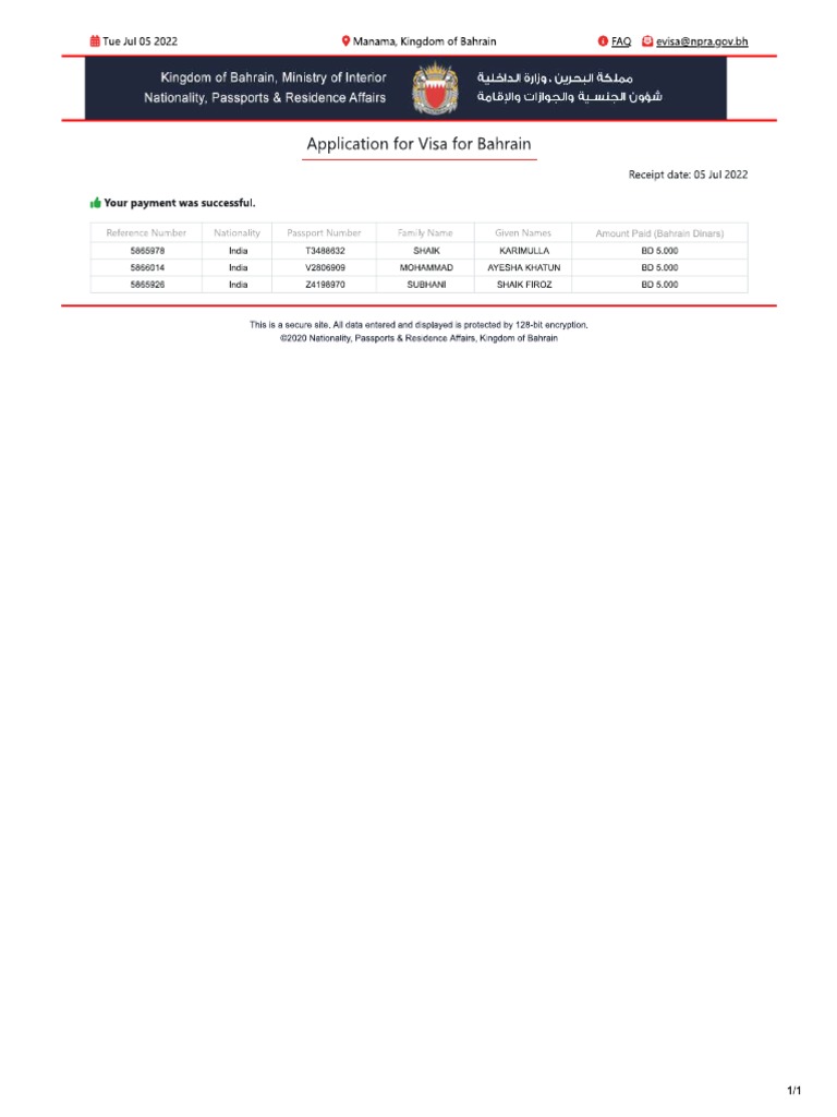 Bahrain Visa Payment | PDF