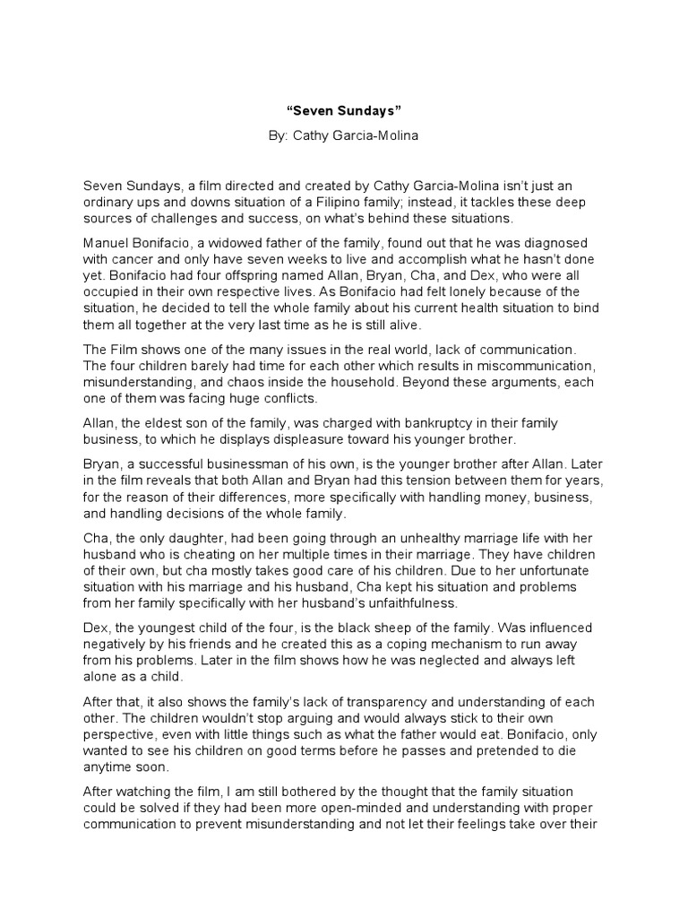 Reflection Paper 7 Sundays | PDF | Psychology | Behavioural Sciences