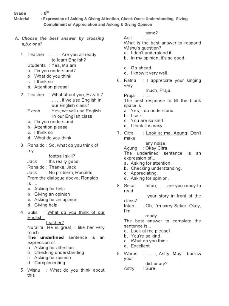 Ulangan Grade 8th Chapter 1 Pdf