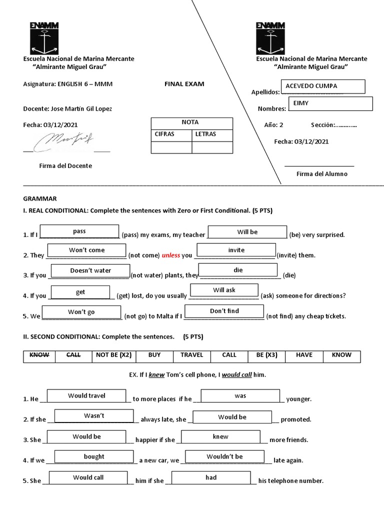 English 6 Final Exam - Escuela Marina | PDF | Piston | Internal ...