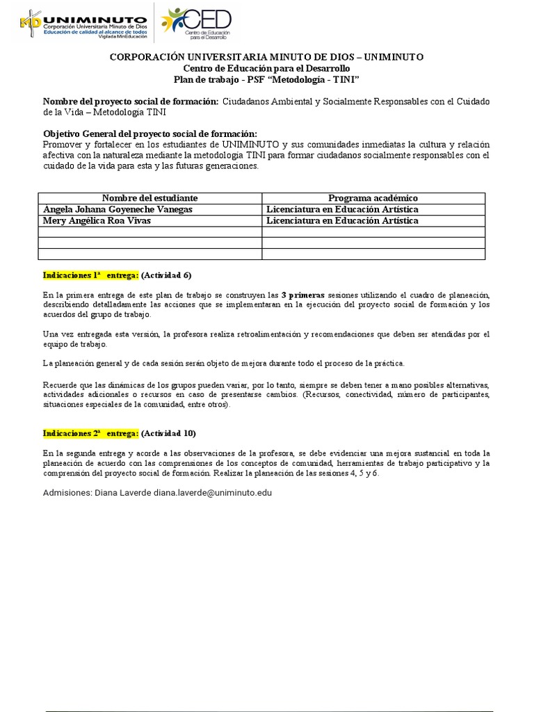 Plan de Trabajo Tini Segunda Parte | PDF | Planificación